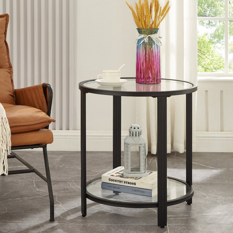 Ebern Designs Doynton Round Glass Top End Side Table & Reviews | Wayfair